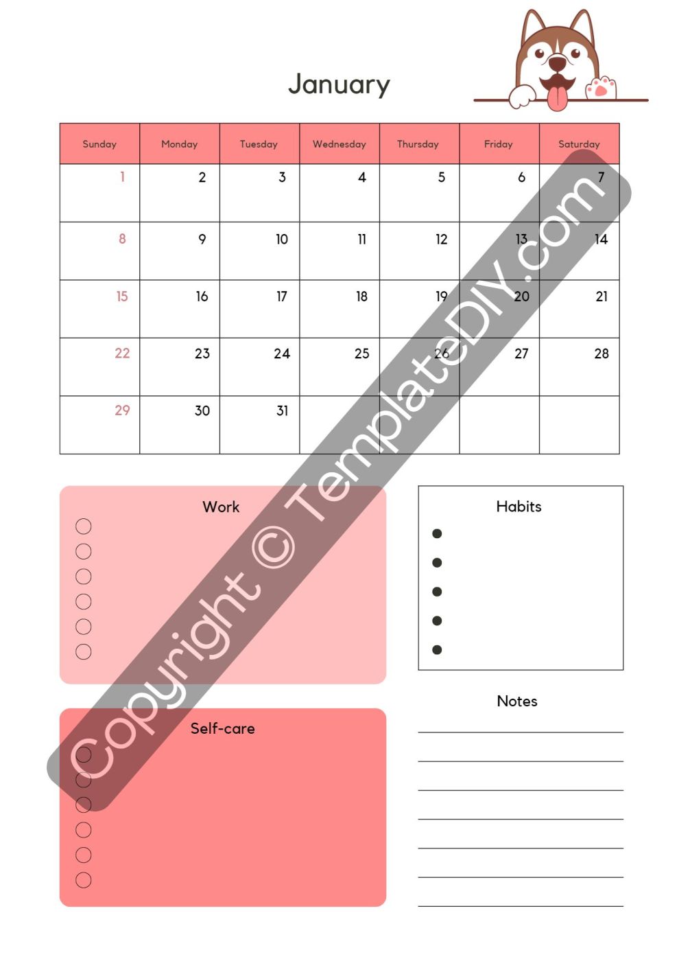 Dog Calendar Template Printable PDF, Word [Editable]