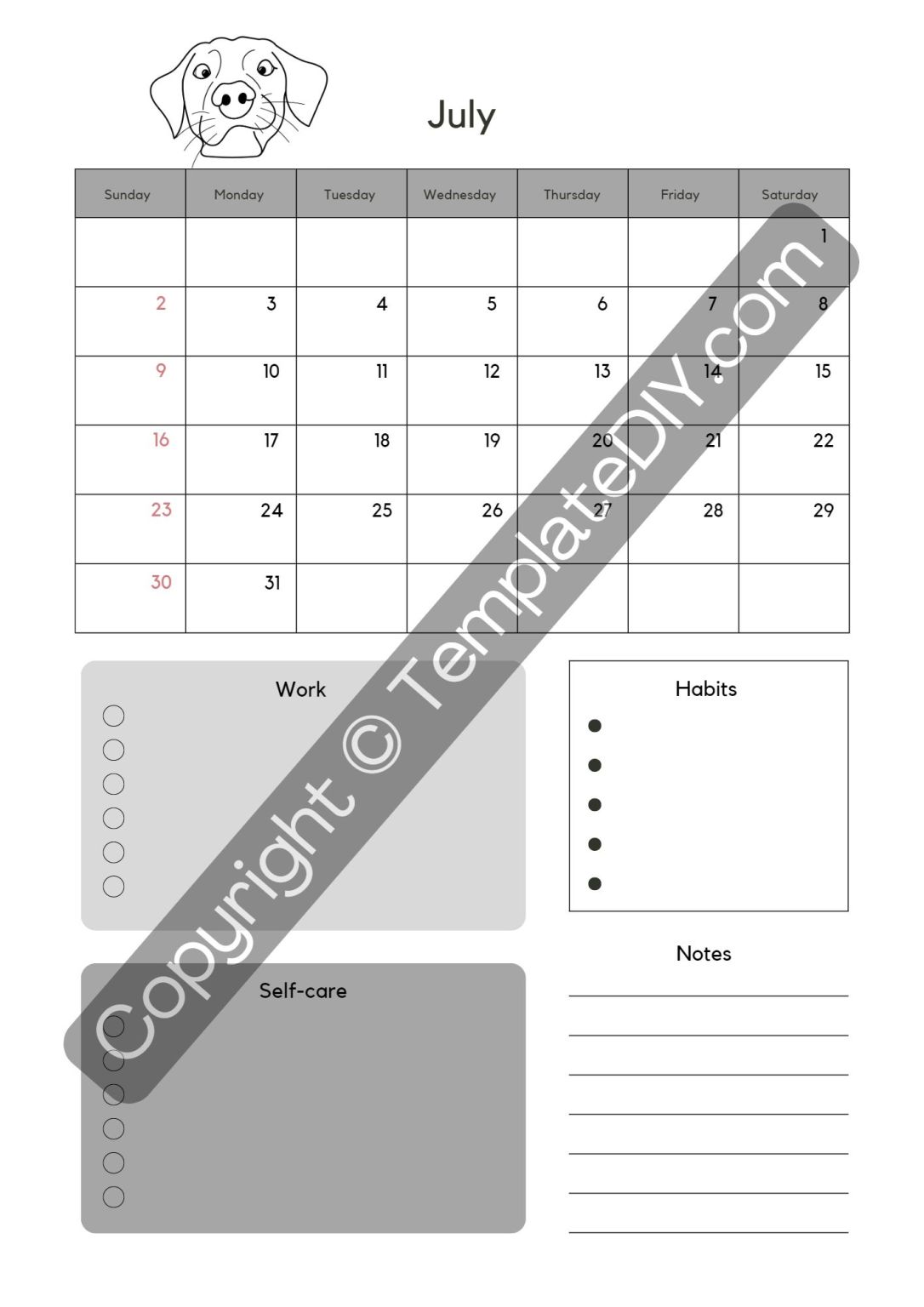 Dog Calendar Template Printable PDF, Word [Editable]