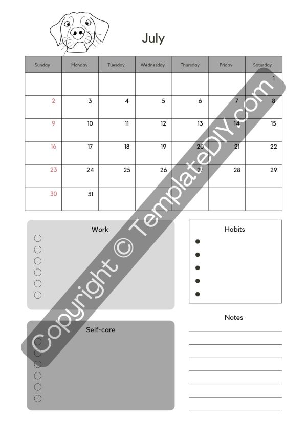 Dog Calendar Template Printable PDF, Word [Editable]