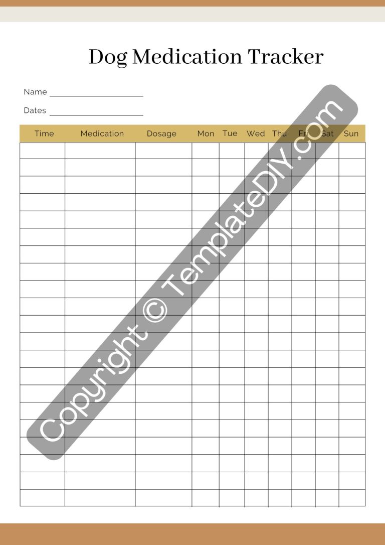 Dog Medication Tracker Template Printable PDF, Word