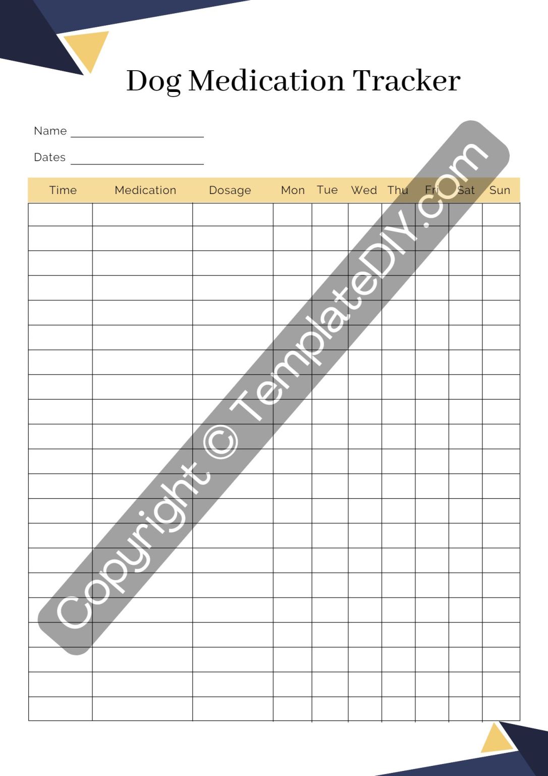 Dog Medication Tracker Template Printable PDF, Word