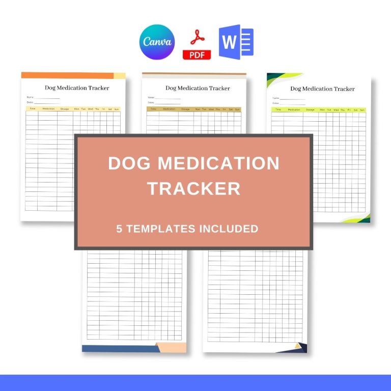 Dog Medication Tracker Template Printable PDF, Word