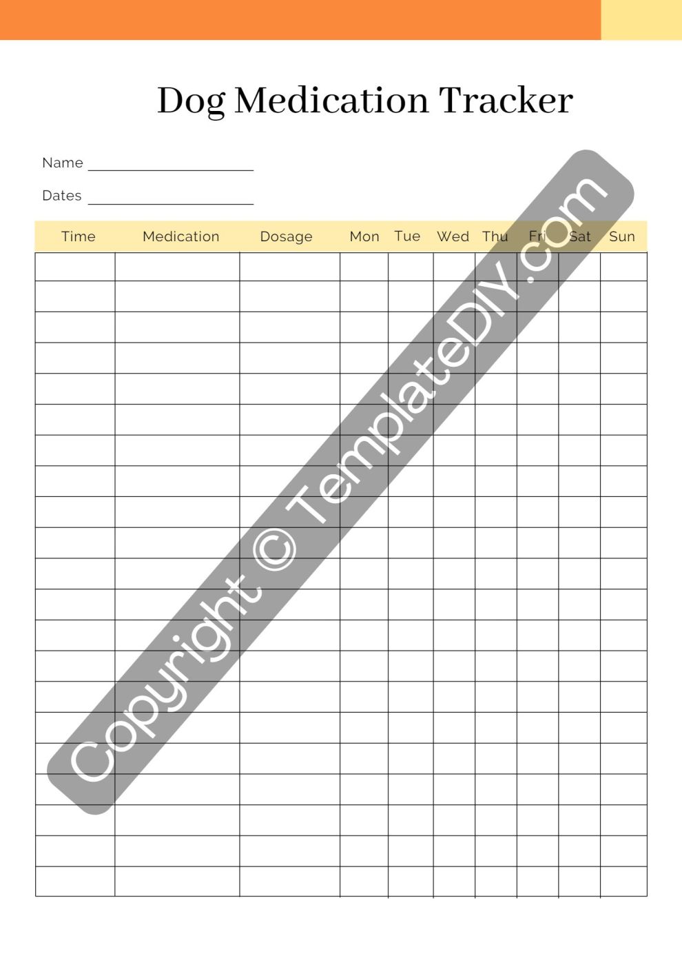 Dog Medication Tracker Template Printable PDF, Word