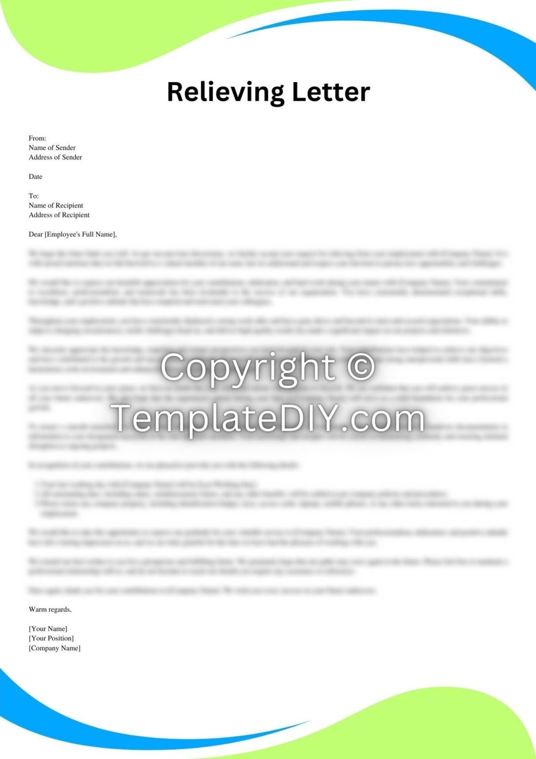 Employee Relieving Letter Sample with Examples [Word]