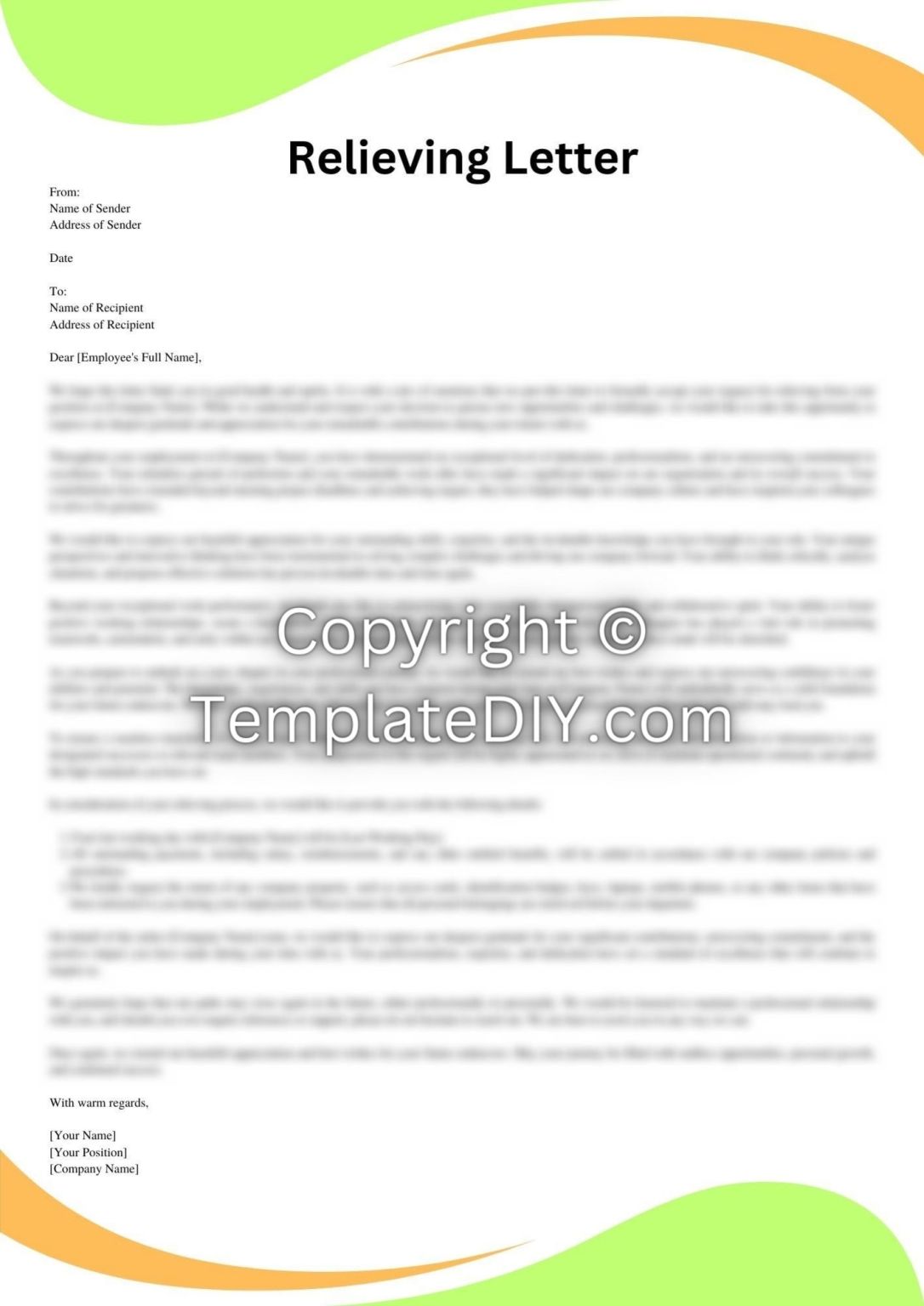 Employee Relieving Letter Sample with Examples [Word]