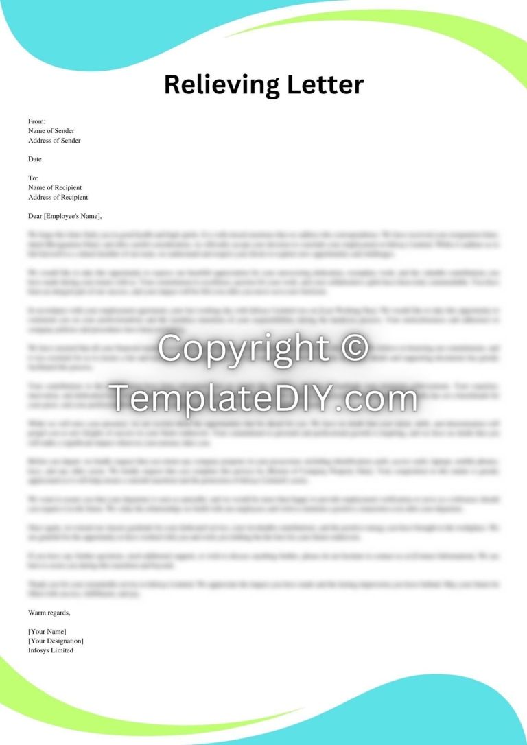 Infosys Relieving Letter Sample with Examples [Word]