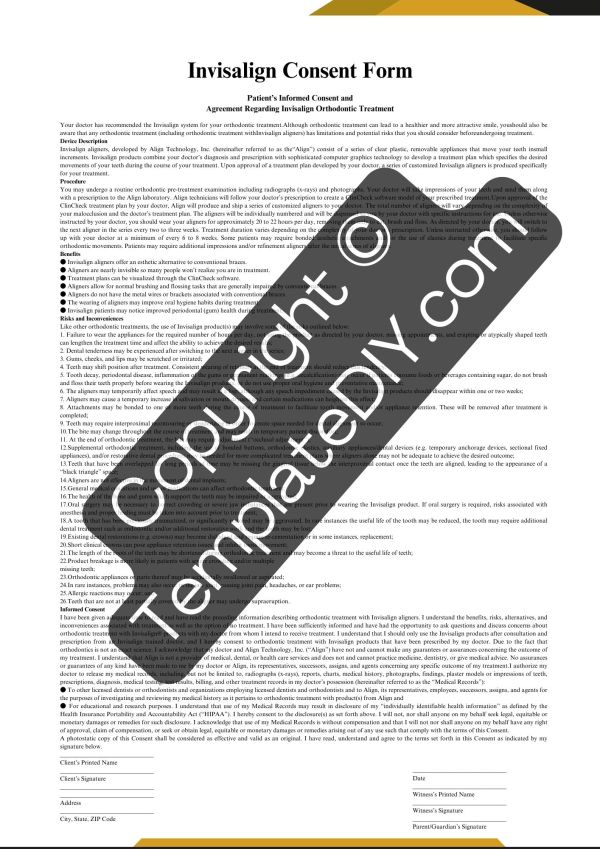 Invisalign Consent Form Template Printable PDF, Word