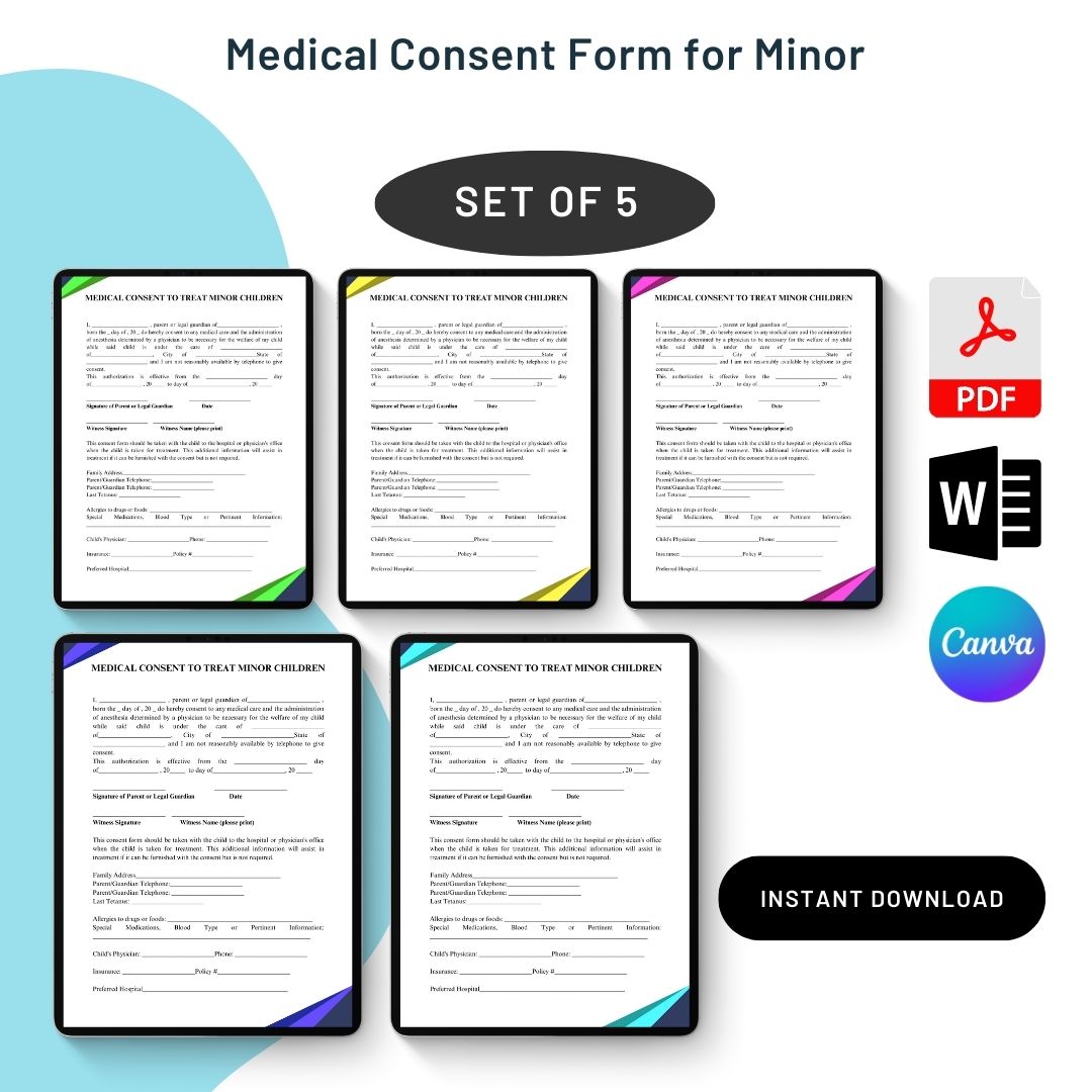 Medical Consent Form for Minor Template Printable PDF, Word