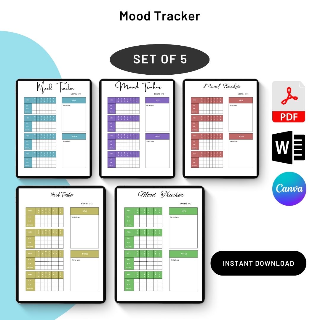 Printable Mood Tracker Template Printable in PDF and Word