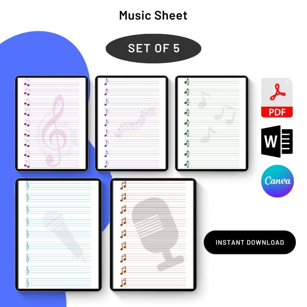 Music Sheet Printable Blank Template in PDF and Word