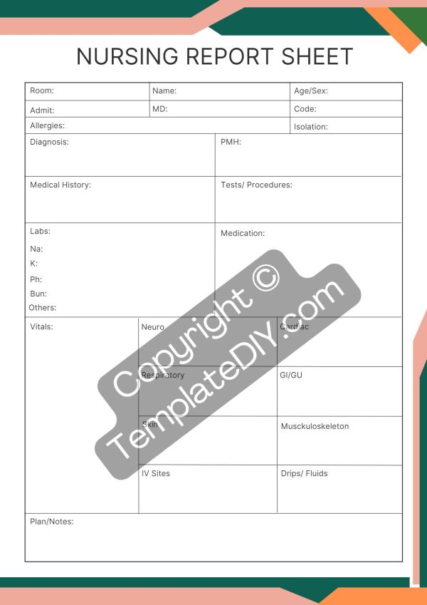 Nursing Report Sheets Template Printable PDF, Word