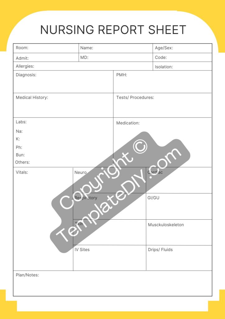Nursing Report Sheets Template Printable PDF, Word