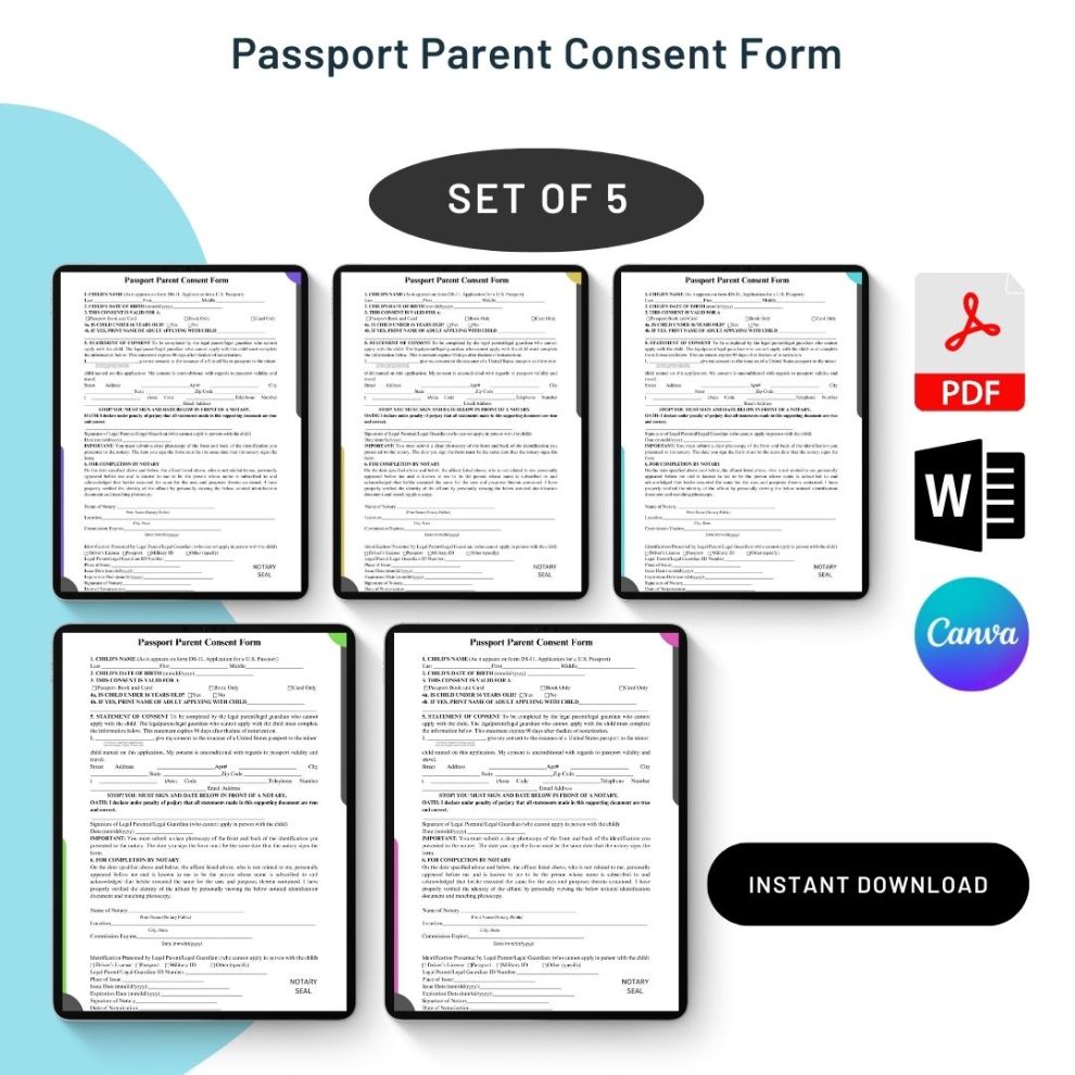 Passport Parent Consent Form Printable Template PDF, Word
