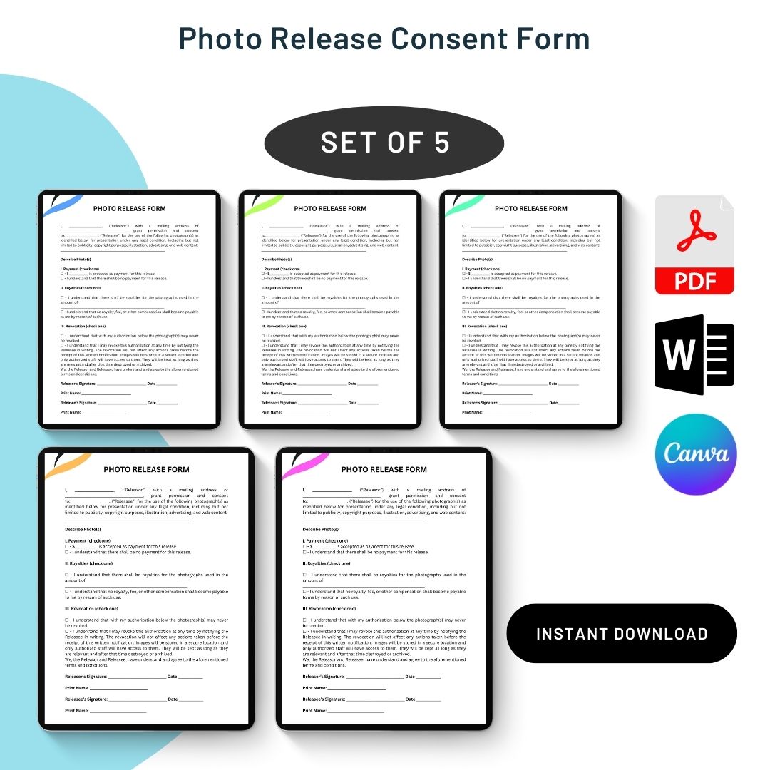 Photo Release Consent Form Template Printable PDF, Word