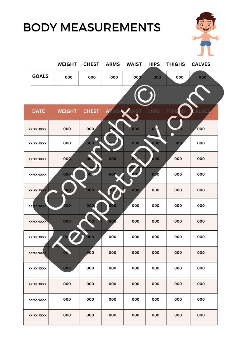 Printable Body Measurement Tracker Template PDF, Word