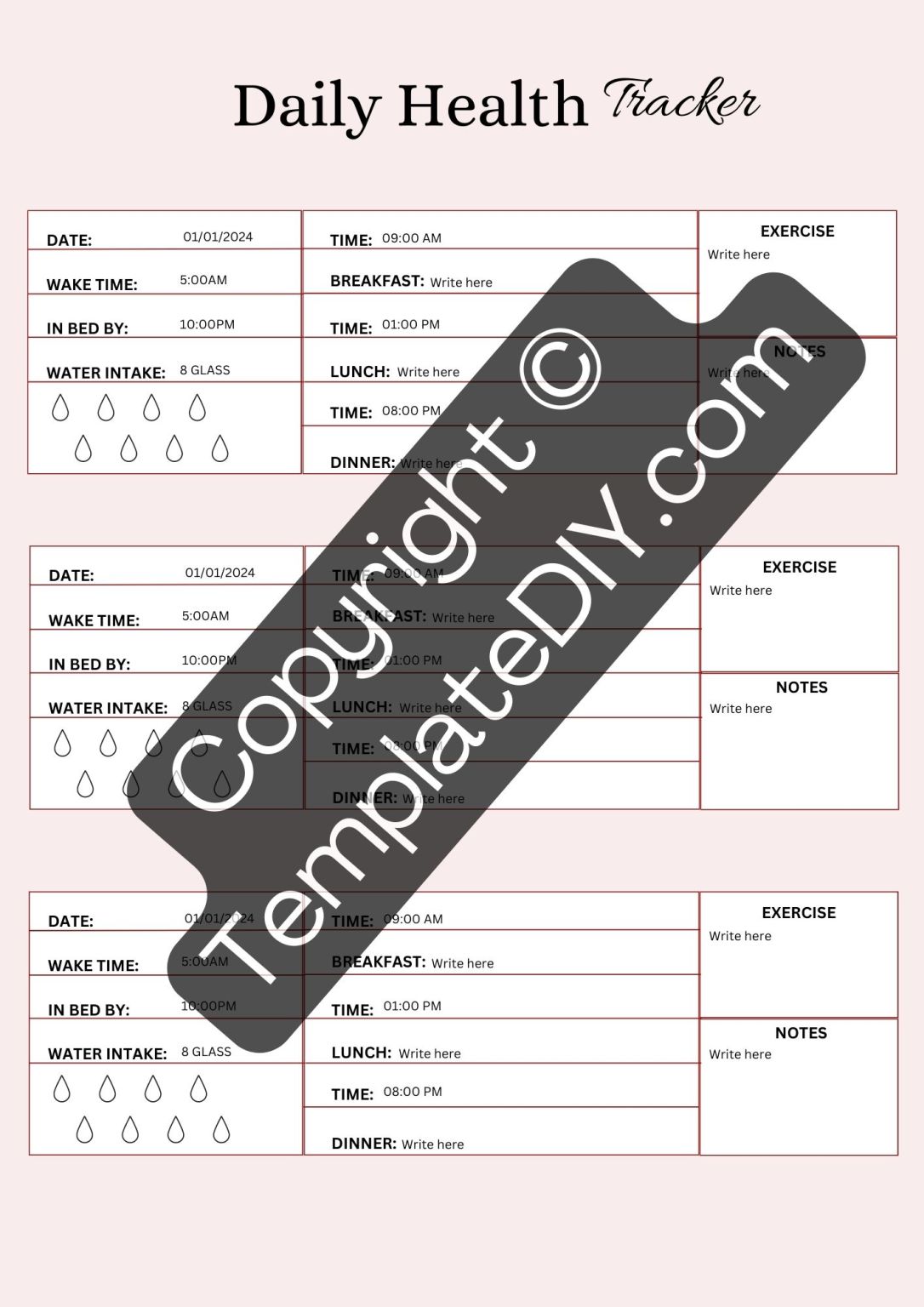 Printable Daily Health Tracker Template PDF, Word, Excel