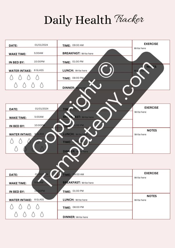 Printable Daily Health Tracker Template PDF, Word, Excel