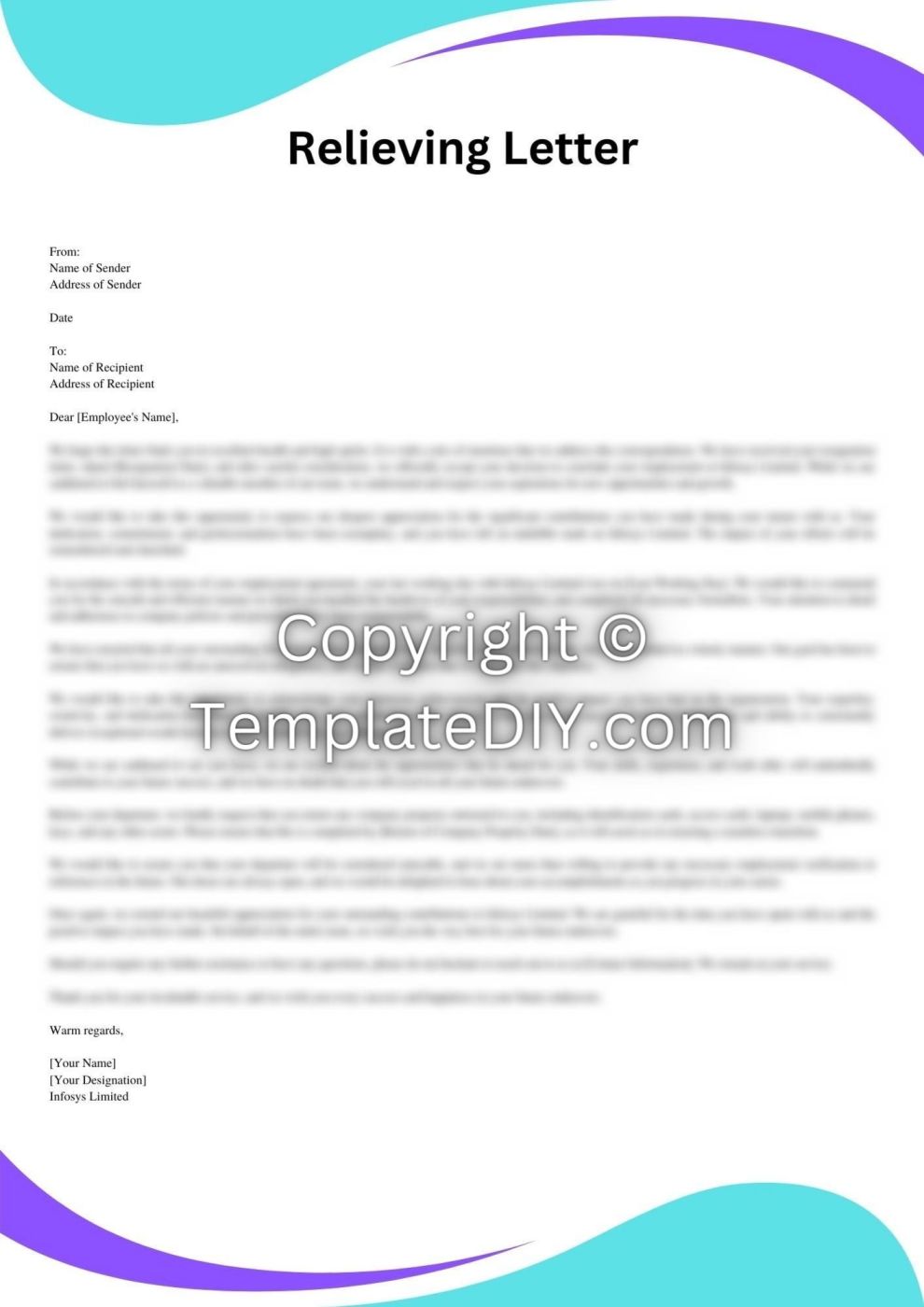 Infosys Relieving Letter Sample with Examples [Word]