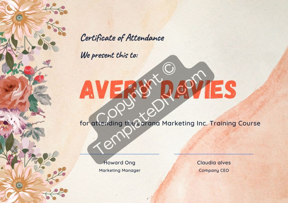 Perfect Attendance Certificate Template Printable PDF, Word