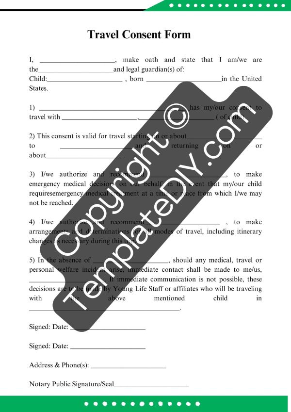 Travel Consent Form Template Printable PDF, Word [Editable]