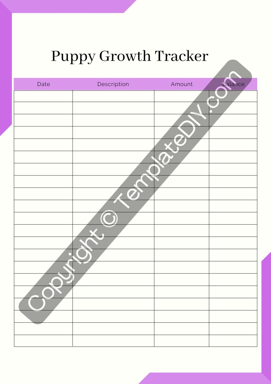 Puppy Growth Tracker Template Printable PDF, Word [Editable]