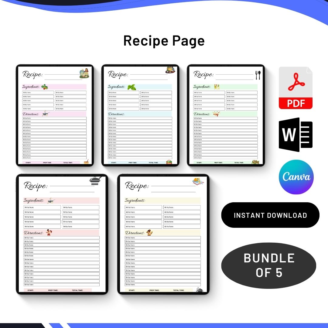 Printable Recipe Page Template PDF, Word, Excel [Editable]