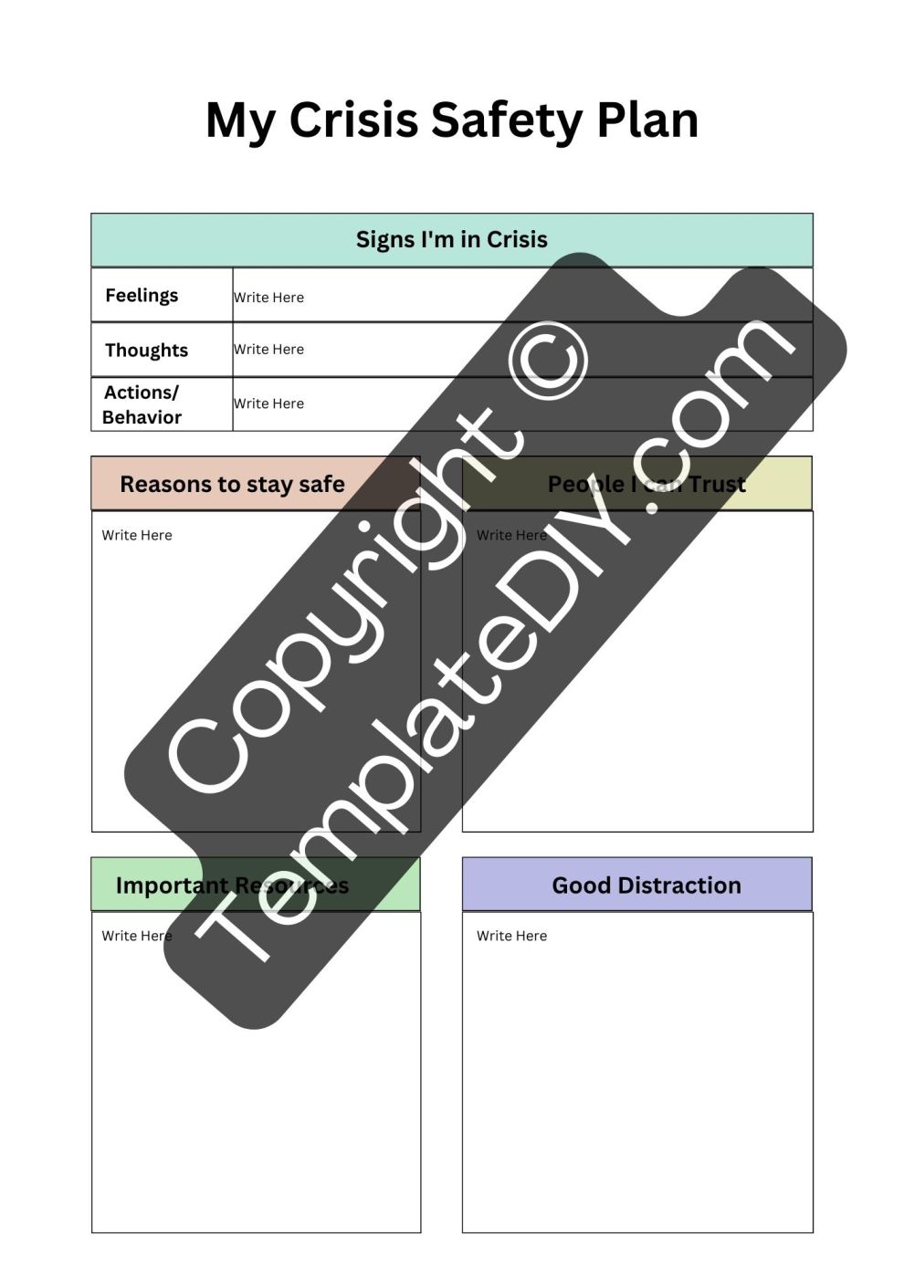 Printable Safety Plan Mental Health Template PDF, Word