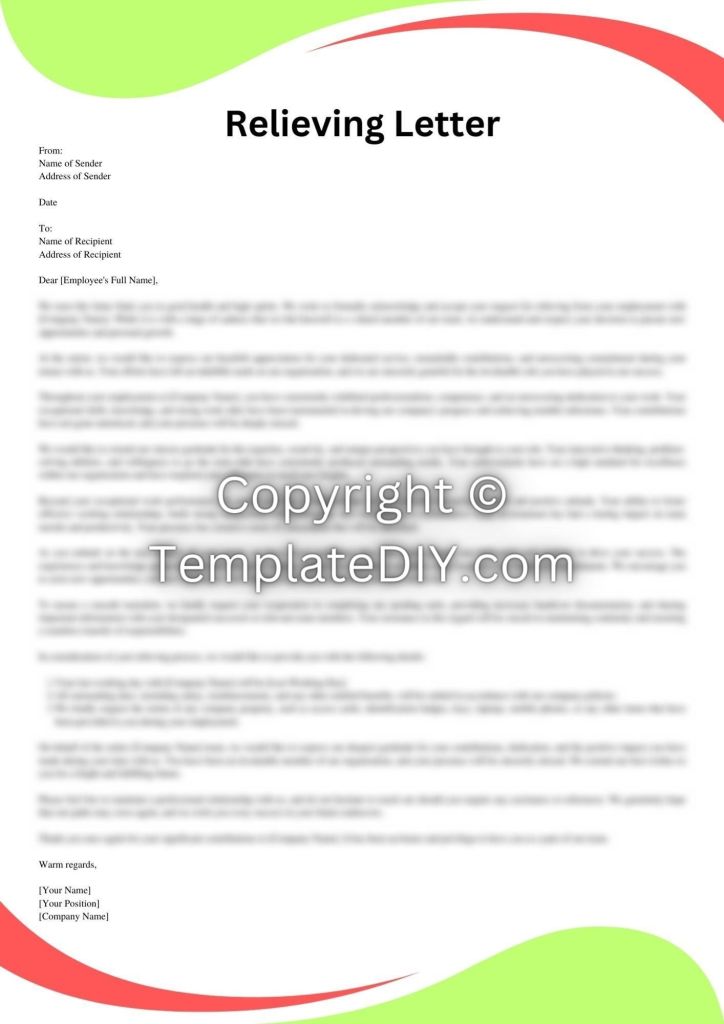 Employee Relieving Letter Sample with Examples [Word]