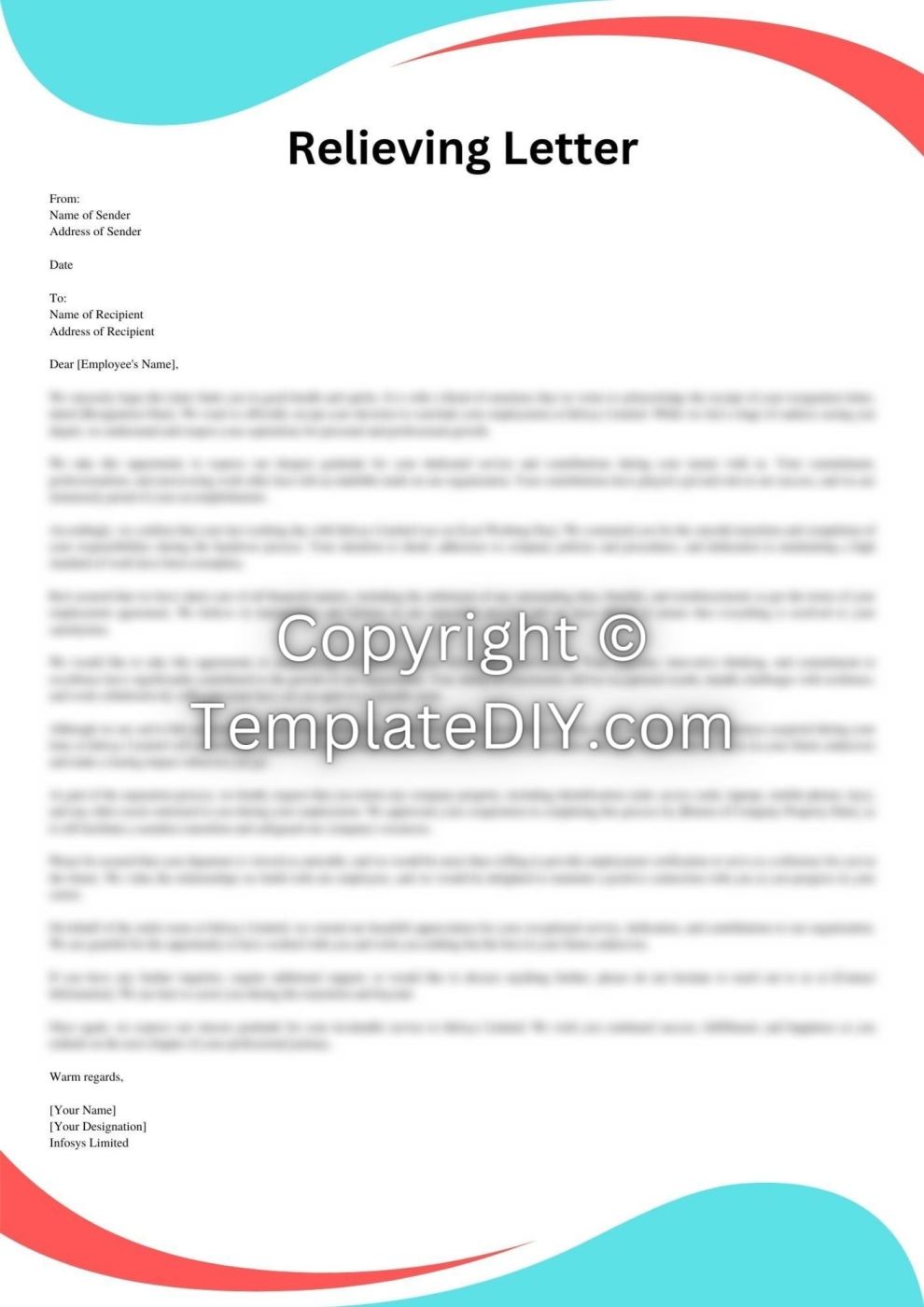 Infosys Relieving Letter Sample with Examples [Word]