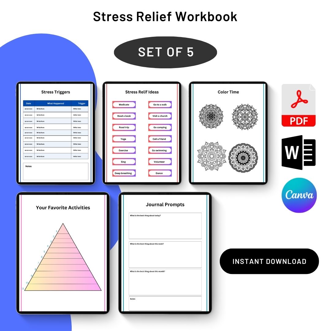 Printable Stress Relief Workbook Template PDF, Word