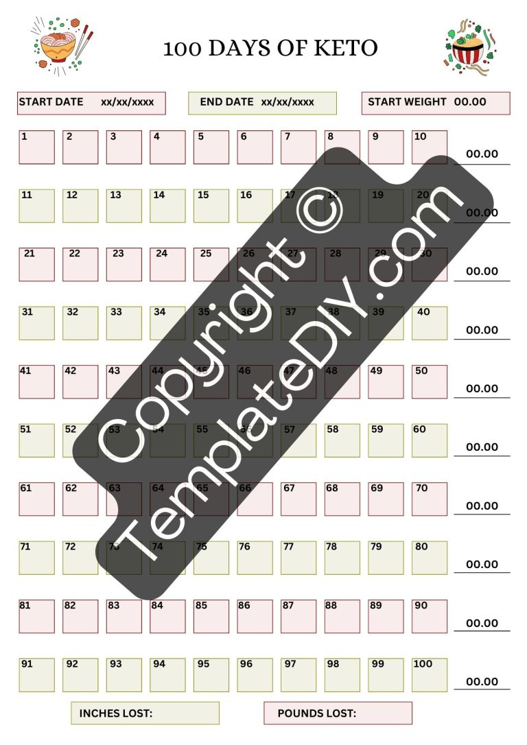 Printable Summer 100 Days of Keto Tracker Template Excel