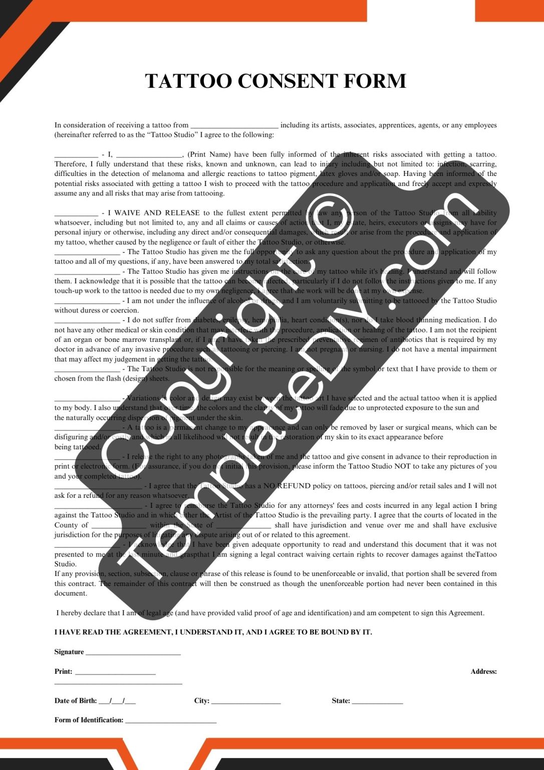 Tattoo Consent Form Template Printable PDF, Word [Editable]