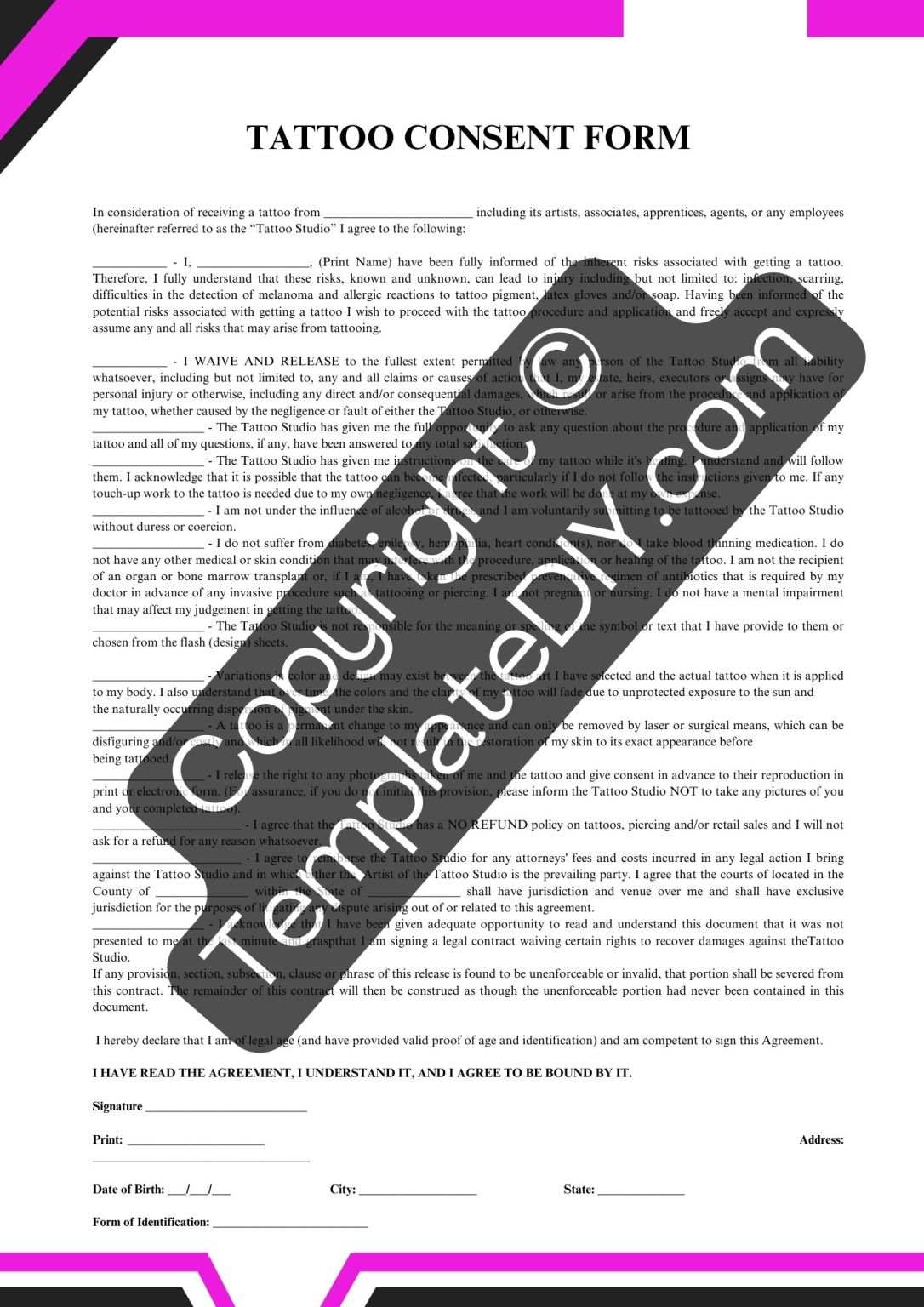 Tattoo Consent Form Template Printable PDF, Word [Editable]