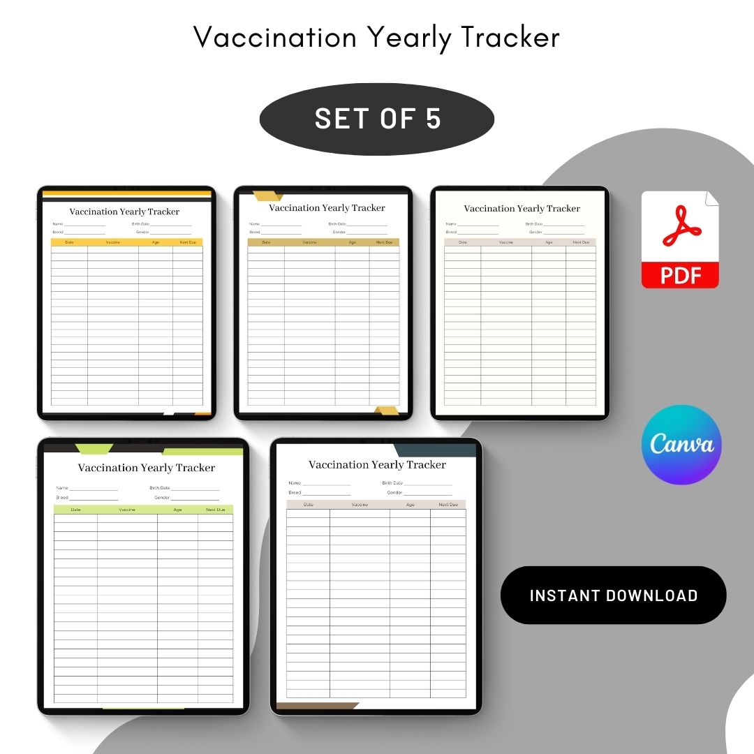 Vaccination Yearly Tracker Template Printable PDF, Word