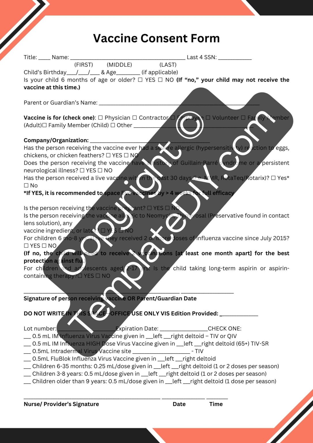 Vaccine Consent Form Template Printable PDF, Word [Editable]