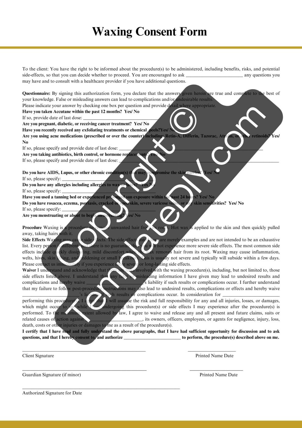 Waxing Consent Form Template Printable PDF, Word [Editable]