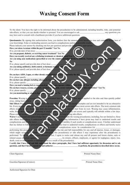 Waxing Consent Form Template Printable PDF, Word [Editable]