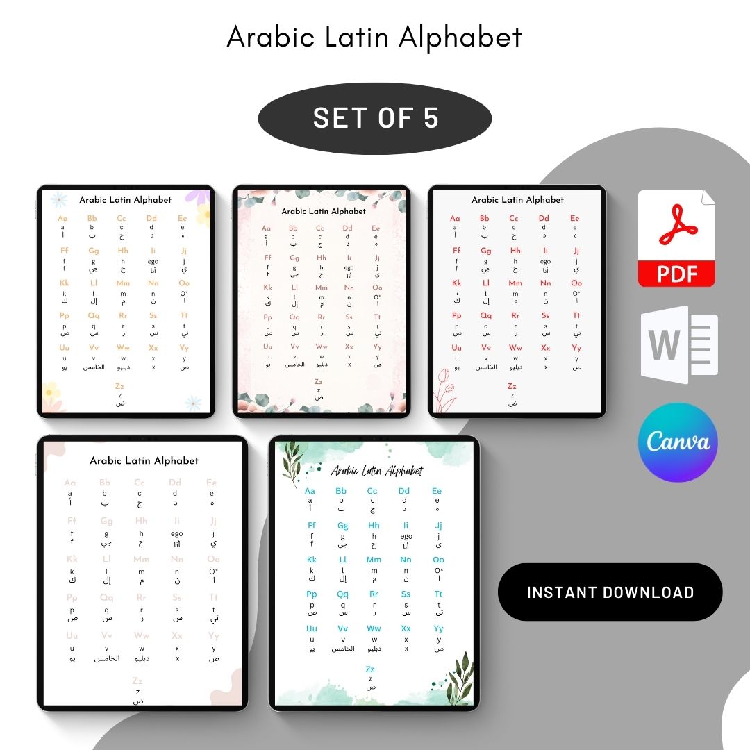 Arabic Latin Alphabet Printable Template PDF, Word