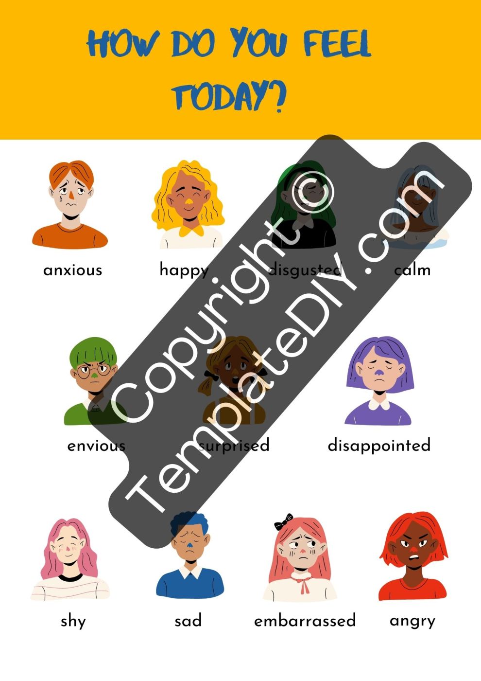 Printable Editable Feelings Poster Template PDF, Word