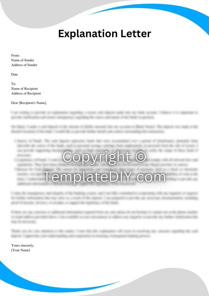 Cash Deposit Explanation Letter Template – Download Word Sample