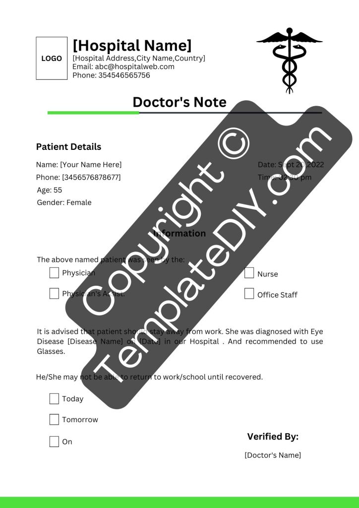 Eye Doctor Note for Glasses Template Printable Pdf Word