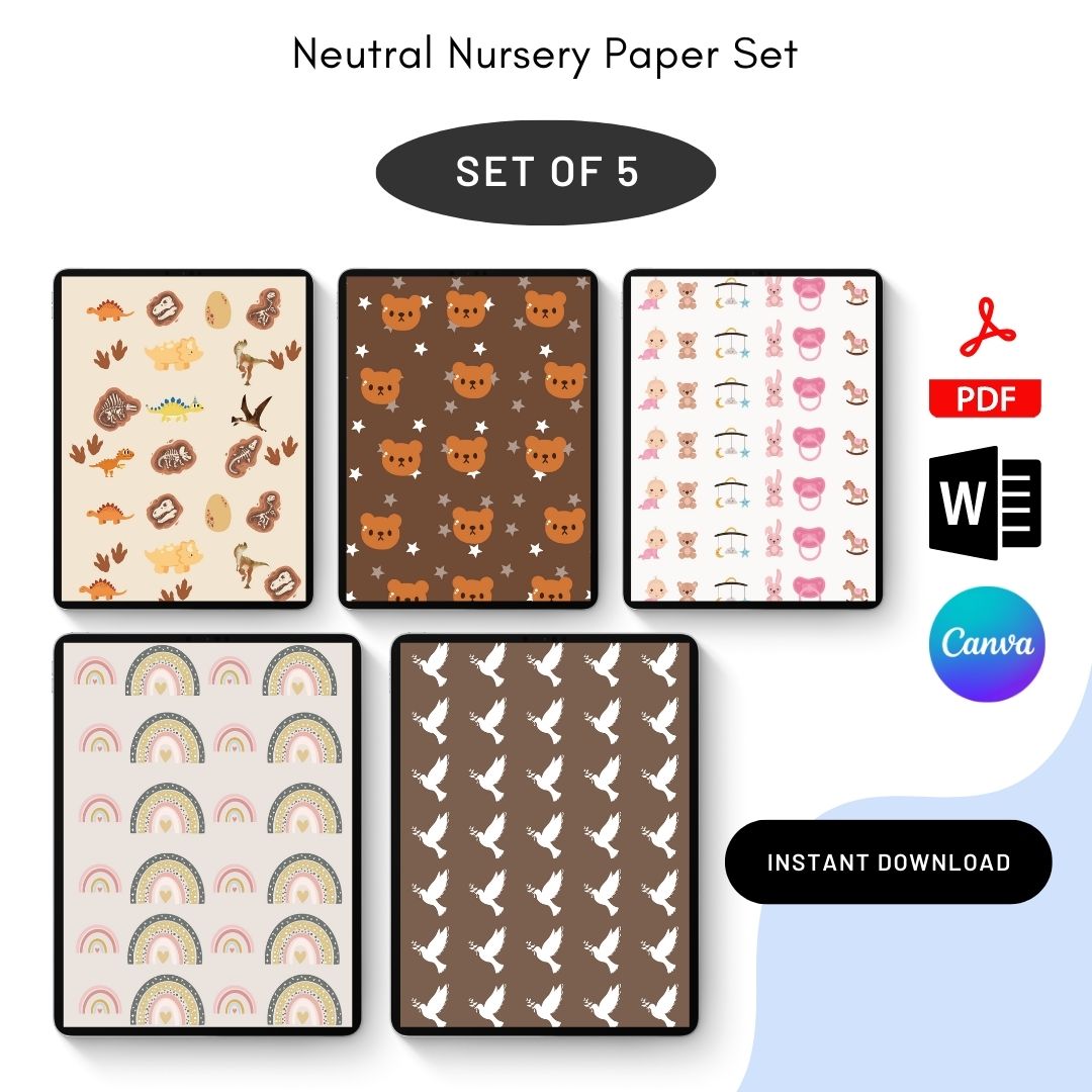 Printable Editable Neutral Nursery Paper Set Template PDF