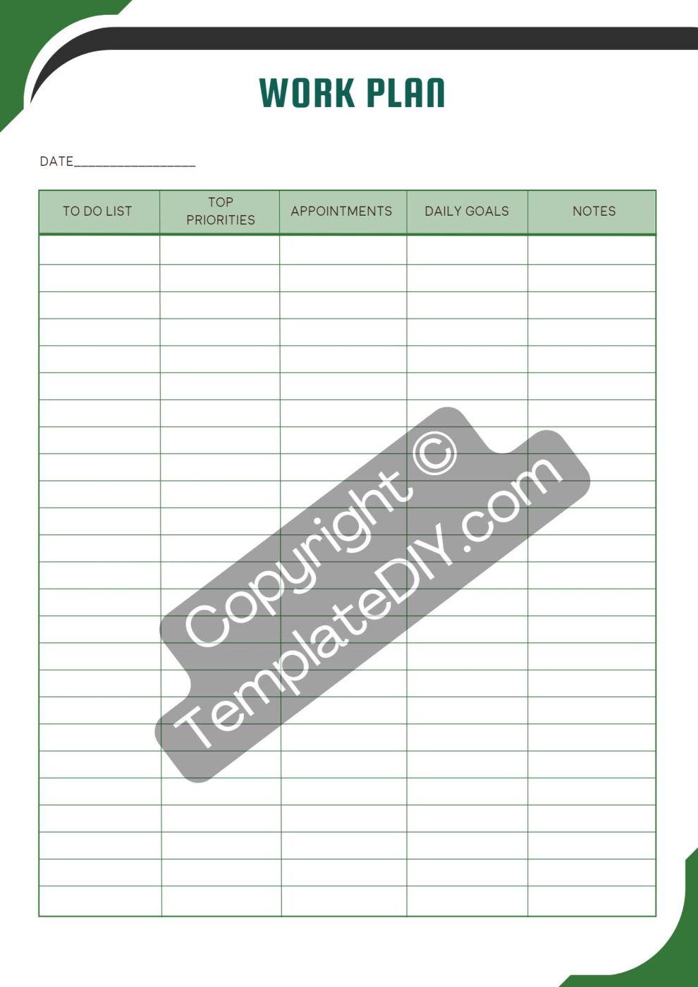 Project Work Plan Template Printable in PDF Word [Editable]