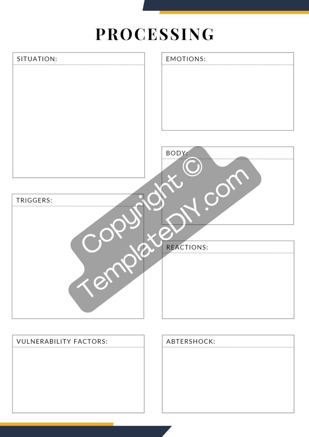 Printable Processing Coping Situation Worksheet Template