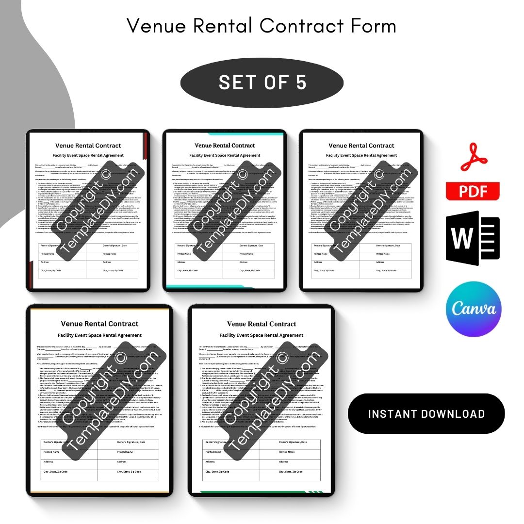 Printable Venue Rental Contract Form Template PDF, Word