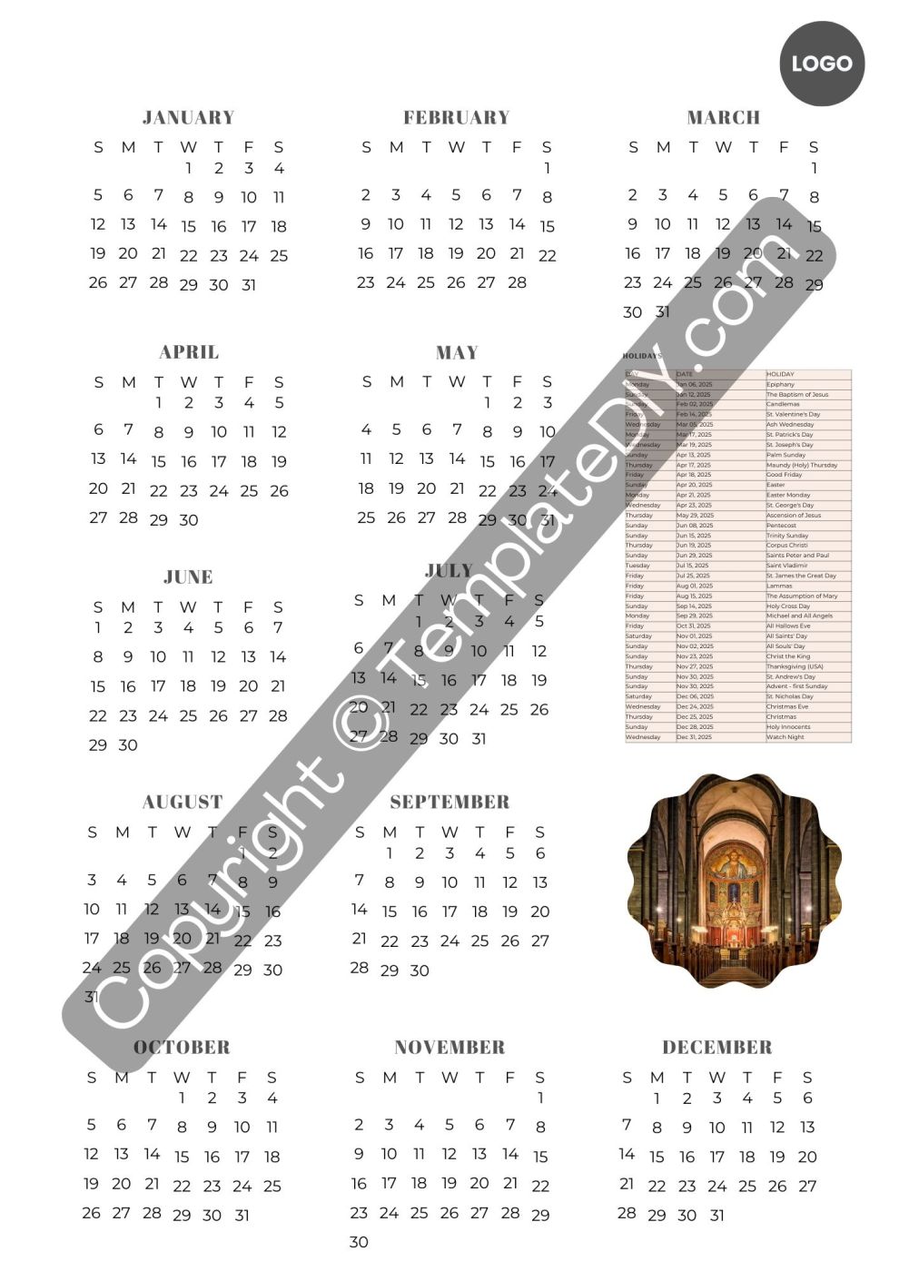 Christian Calendar 2025 Template in PDF, Word, Excel