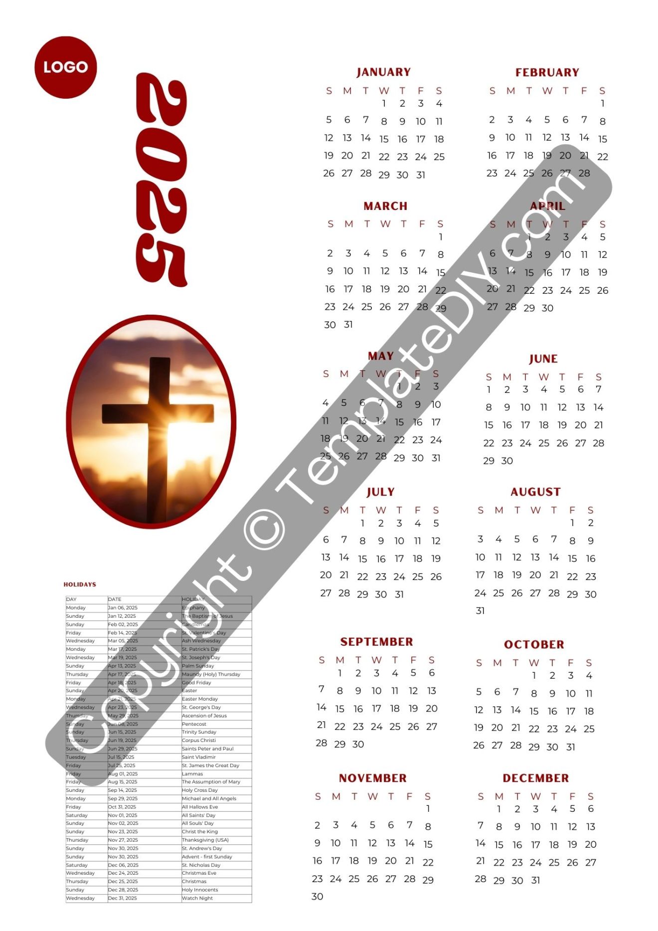 Christian Calendar 2025 Template in PDF, Word, Excel