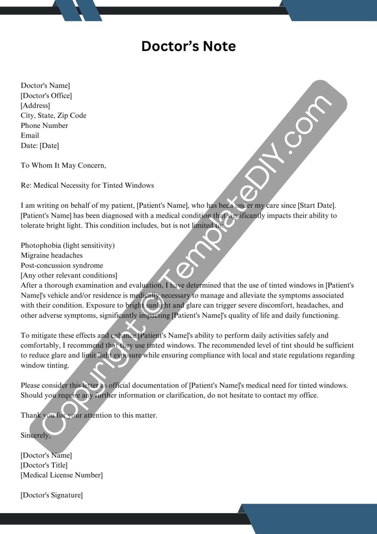 Eye Doctor Note for Tinted Windows Template – PDF & Word