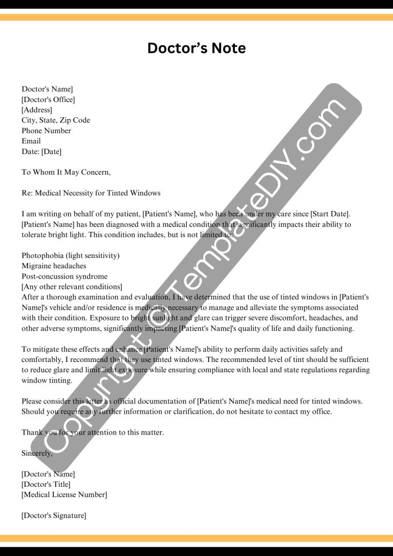 Eye Doctor Note for Tinted Windows Template – PDF & Word