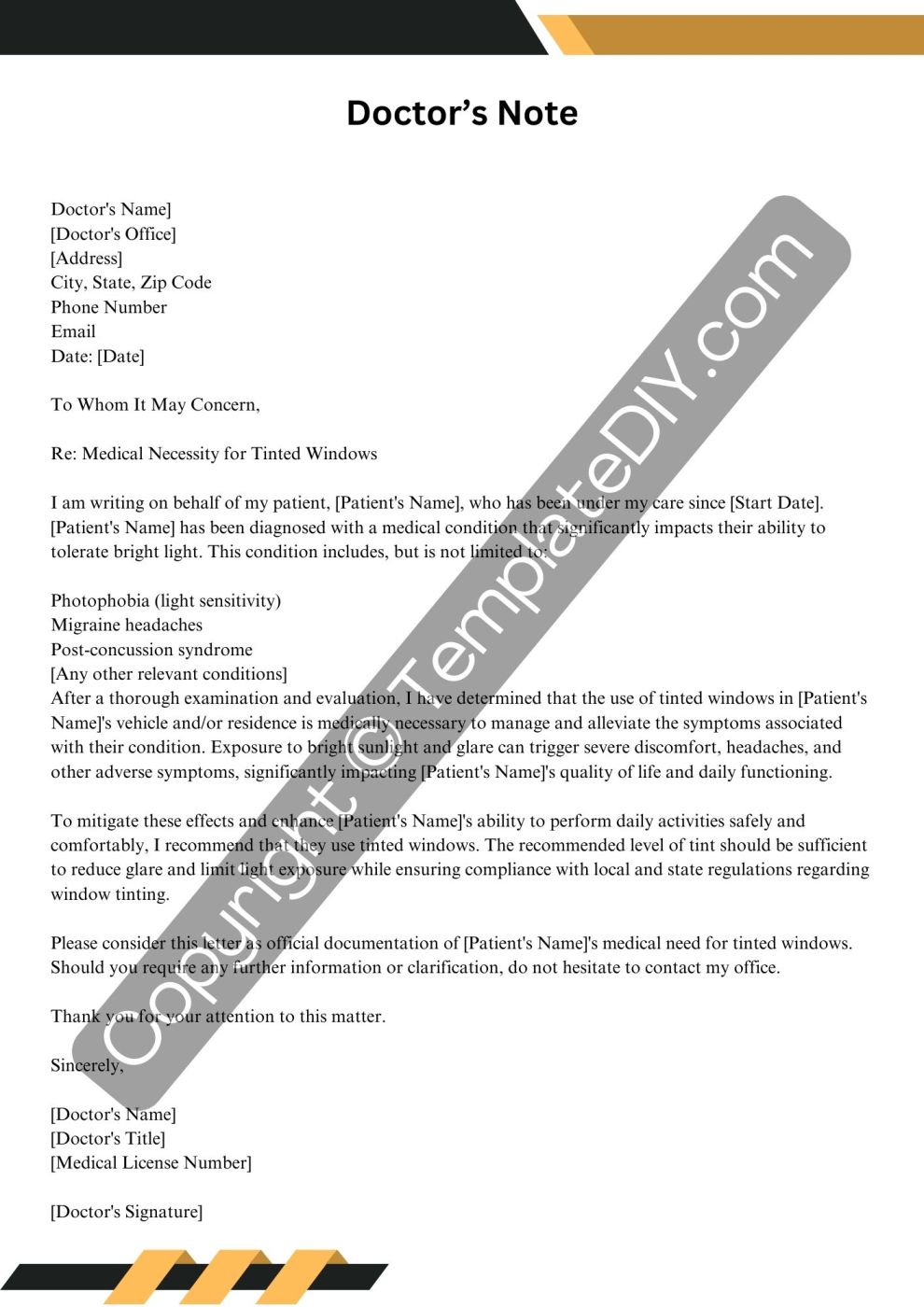 Eye Doctor Note for Tinted Windows Template – PDF & Word